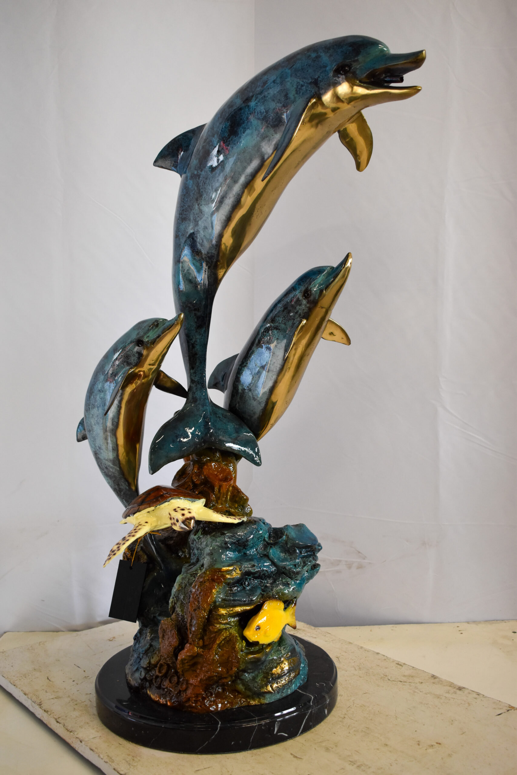 Rosecliff Heights Wilshire Metal Weather Resistant Nautical Dolphins Bronze Statue Fountain 23 ...